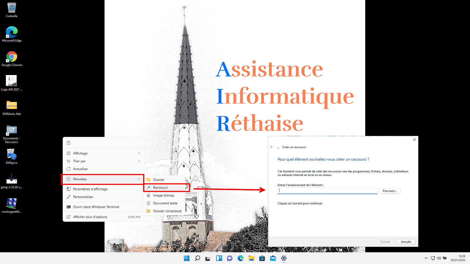 Créer un raccourci sur le bureau - A.I.R Assistance Informatique Réthaise